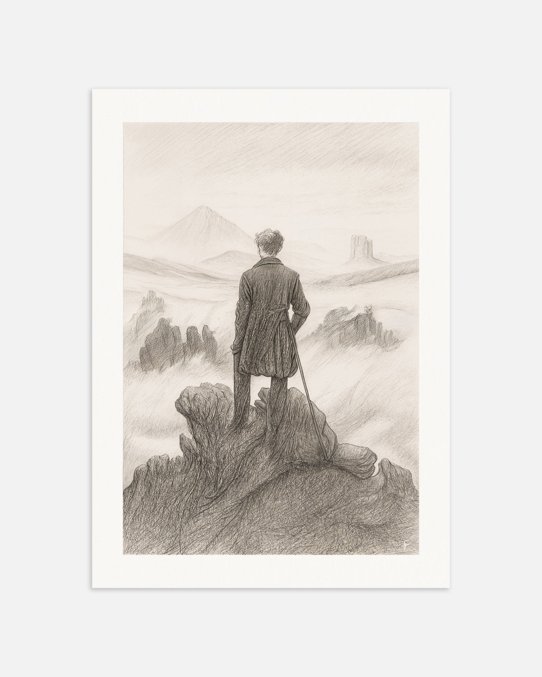 Wanderer above the Sea of Fog - Pencil Drawing - Print | Posterscape